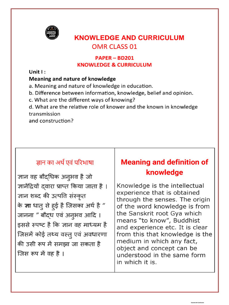 Knowledge and Curriculum (PAPER-1) MCQ Notes 2024 | PDF