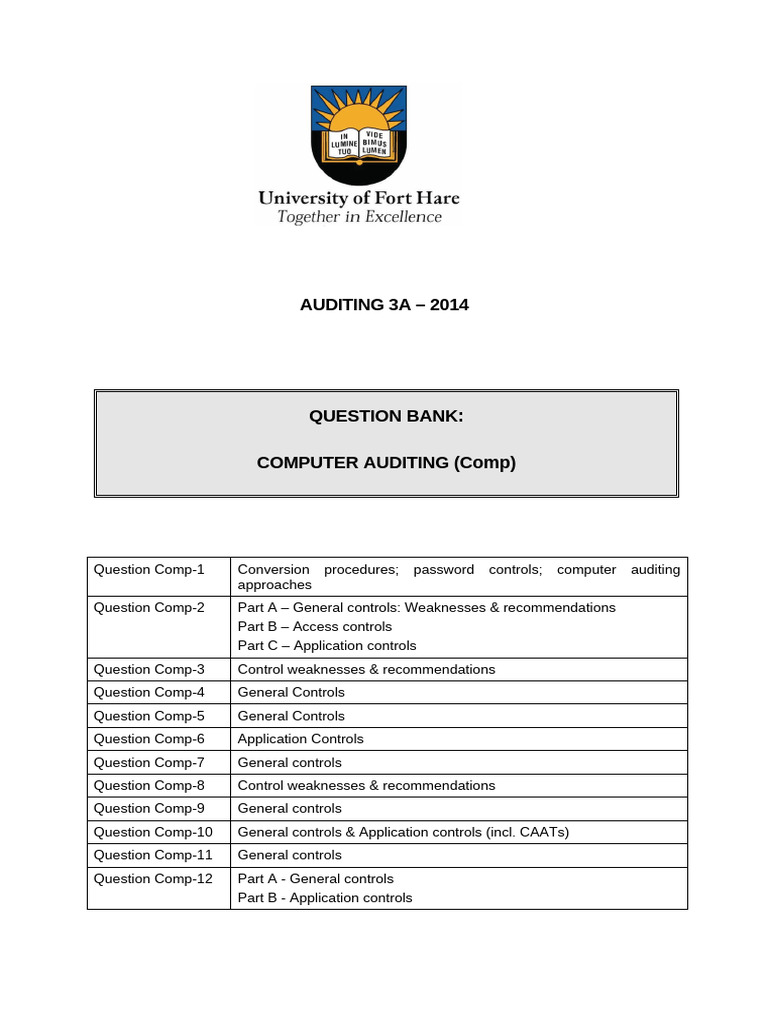 Computer Auditing Question Bank 2014 | PDF | Audit | Internal Audit