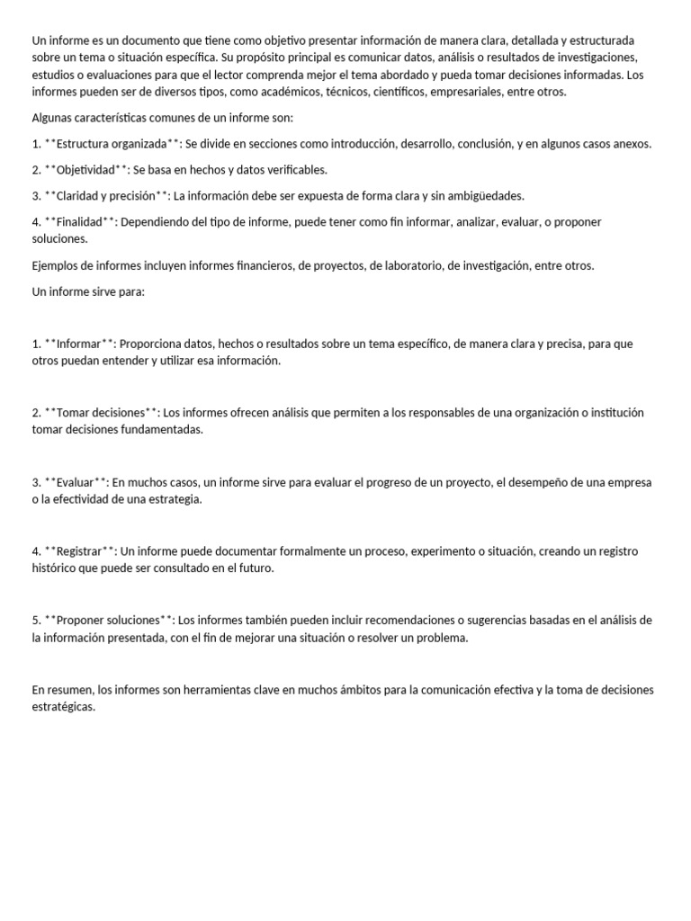 Un Informe Es Un Documento Que Tiene Como Objetivo Presentar ...