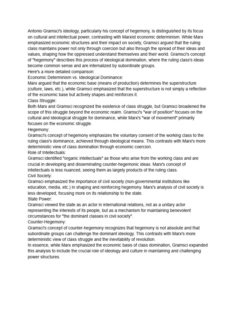 Antonio Gramsci's Ideology, Particularly His Concept of Hegemony, Is ...