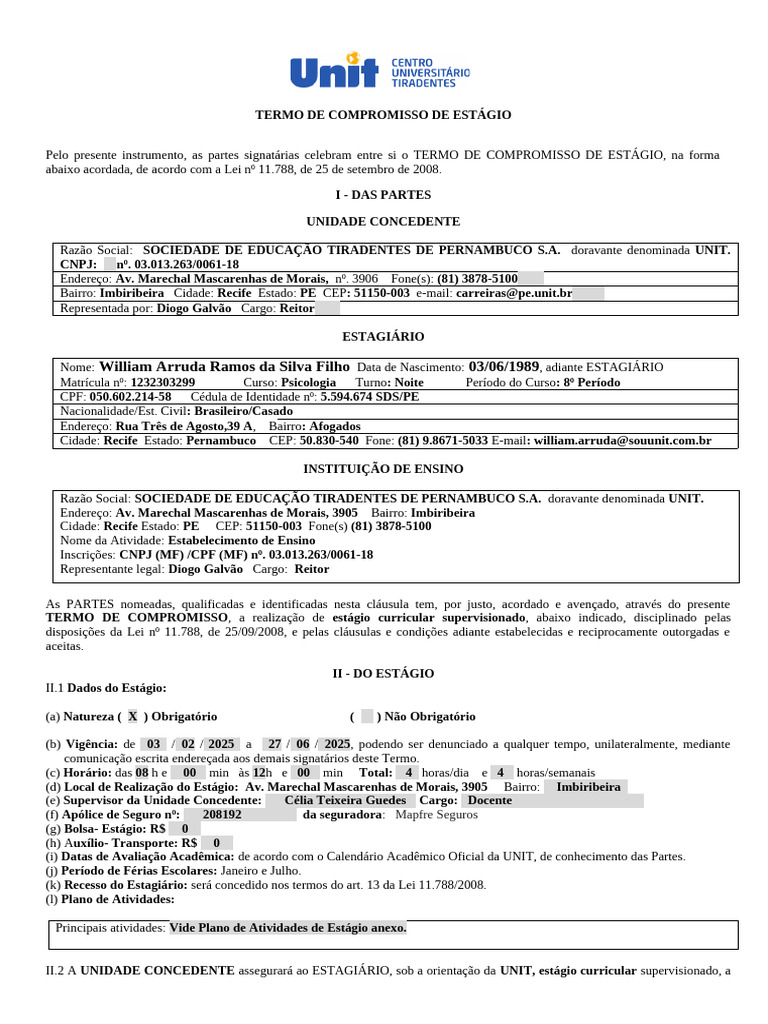 Contrato Estag Tce Obrigatório | PDF | Estágio | Procura de Emprego