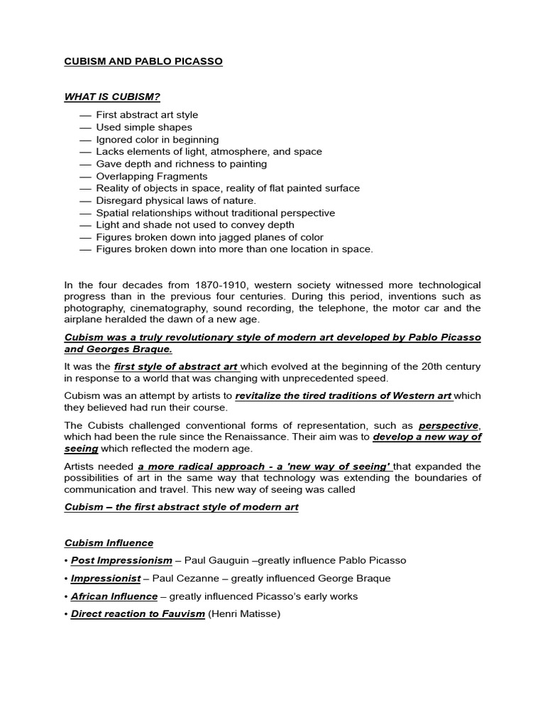 (Notes) 04 Cubism and Pablo Picasso | PDF | Cubism | Pablo Picasso