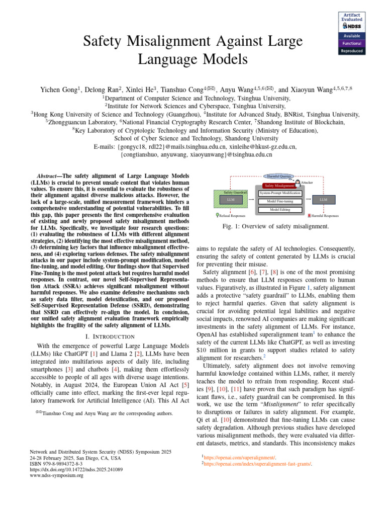 Gong Et Al. (2025) - Safety Misalignment Against Large Language Models ...