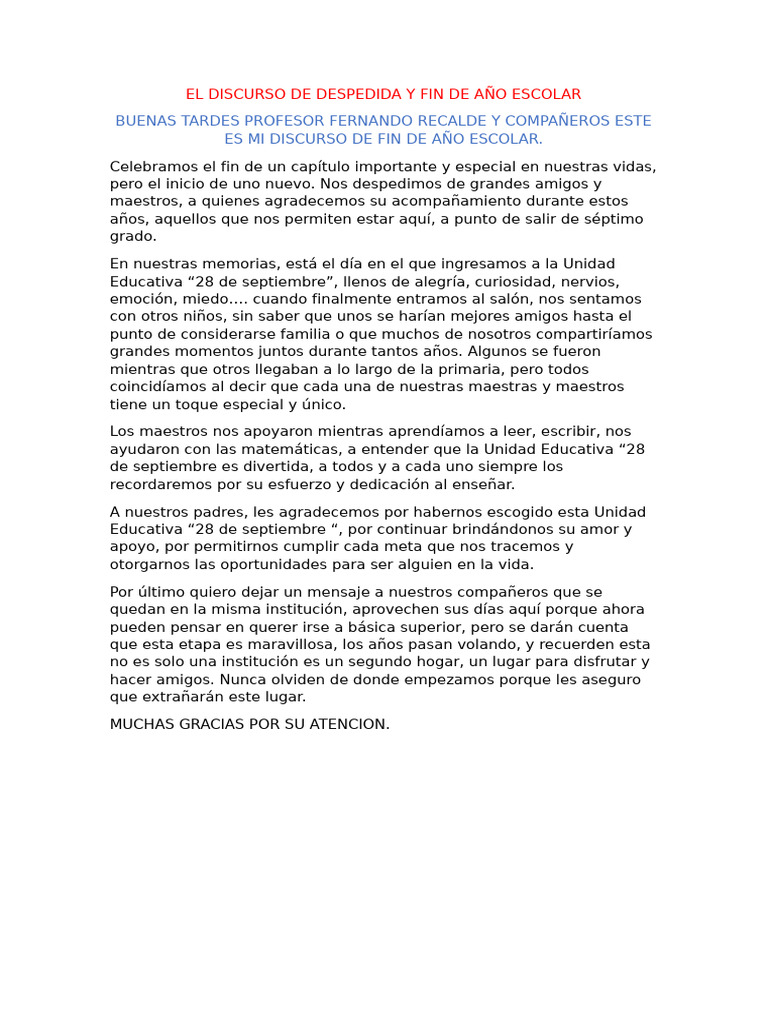 El Fin de Año Escolar | PDF