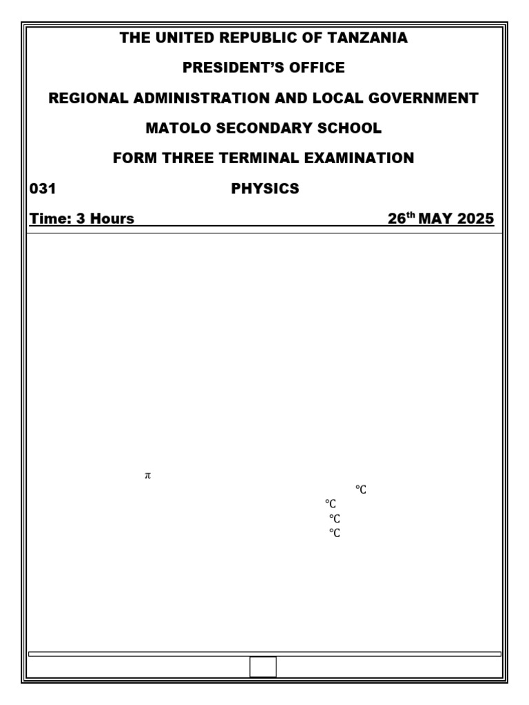 Form Three Physics Terminal Exam 2025 | PDF | Force | Buoyancy