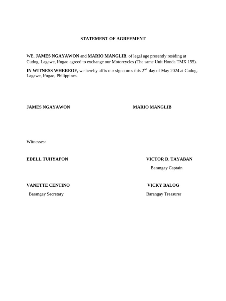 Statement of Agreement 2 | PDF