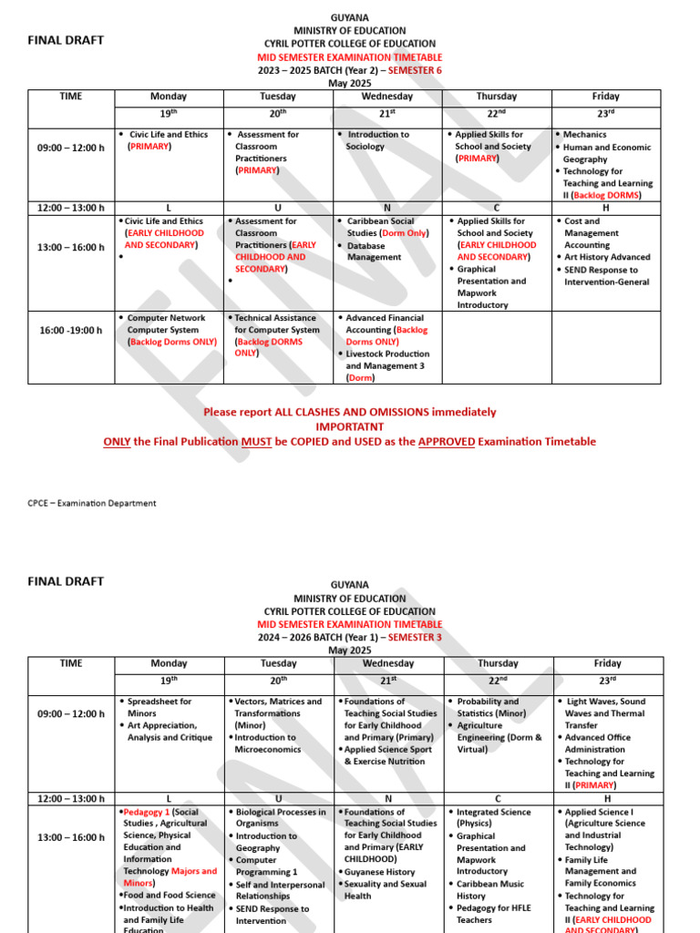Mid Semester Exam Timetable Sem 3 and 6 May 2025 Final Draft | PDF | Learning