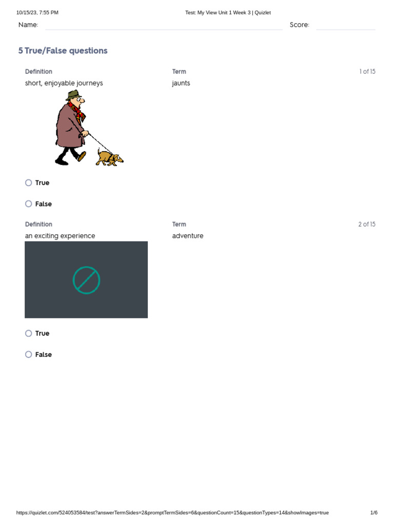 Test - My View Unit 1 Week 3 - Quizlet | PDF