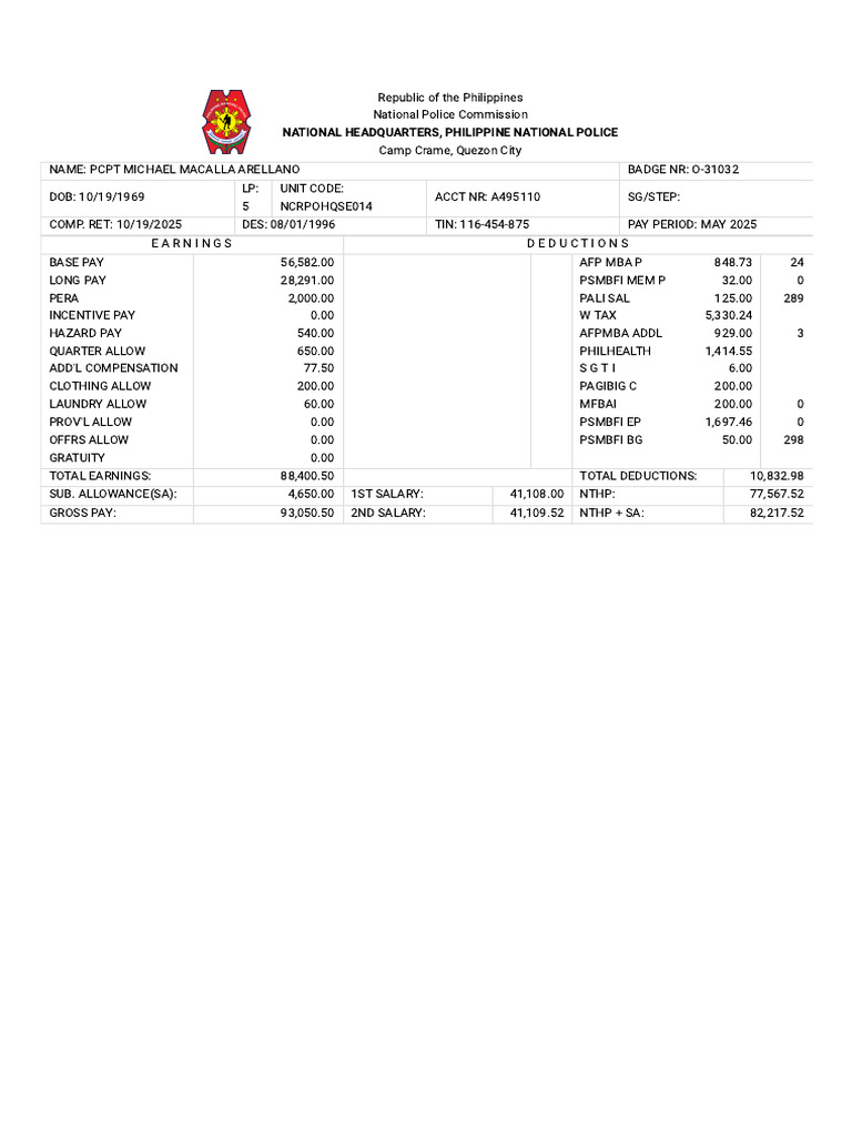 PNP Payslip Portal - Print | PDF | Philippines | Government
