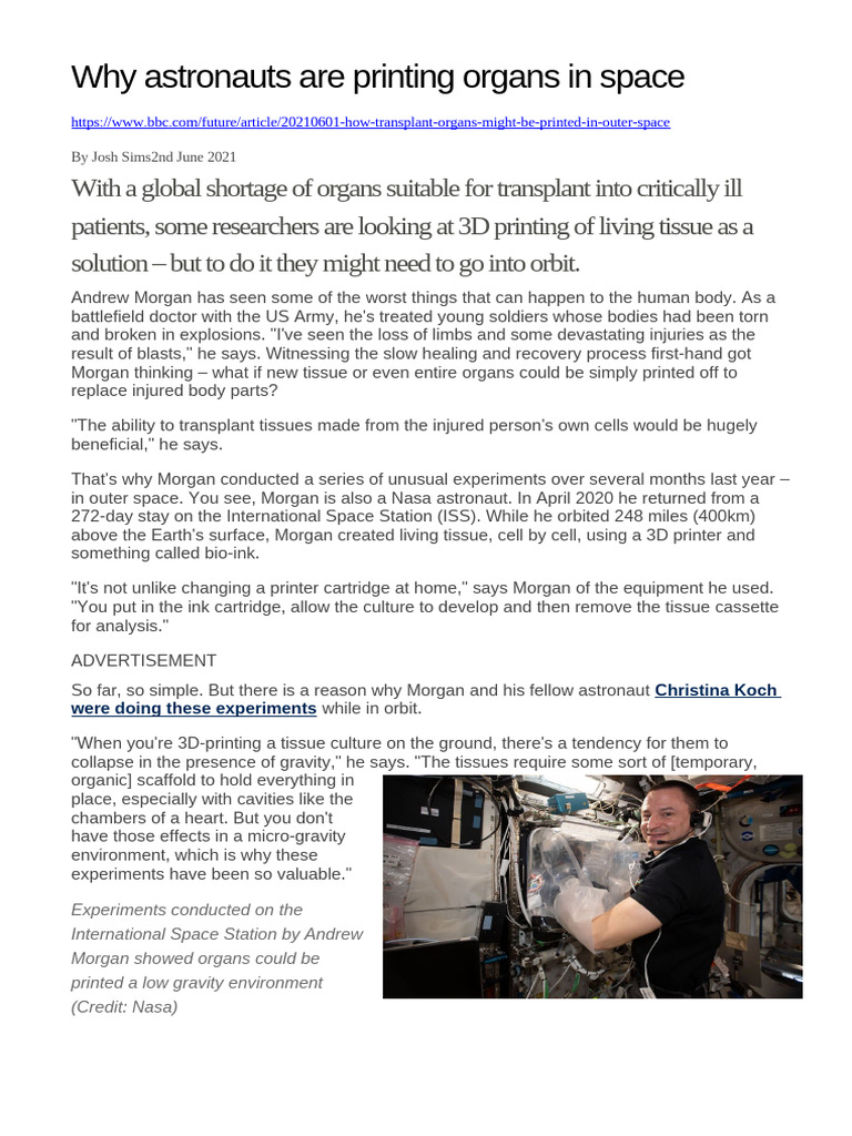 Why Astronauts Are Printing Organs in Space | PDF | Organ ...