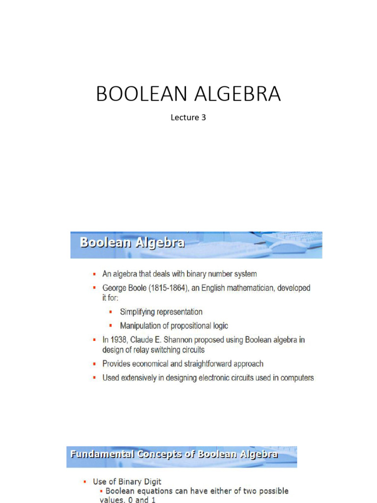 Boolean Algebra Lecture 3 | PDF