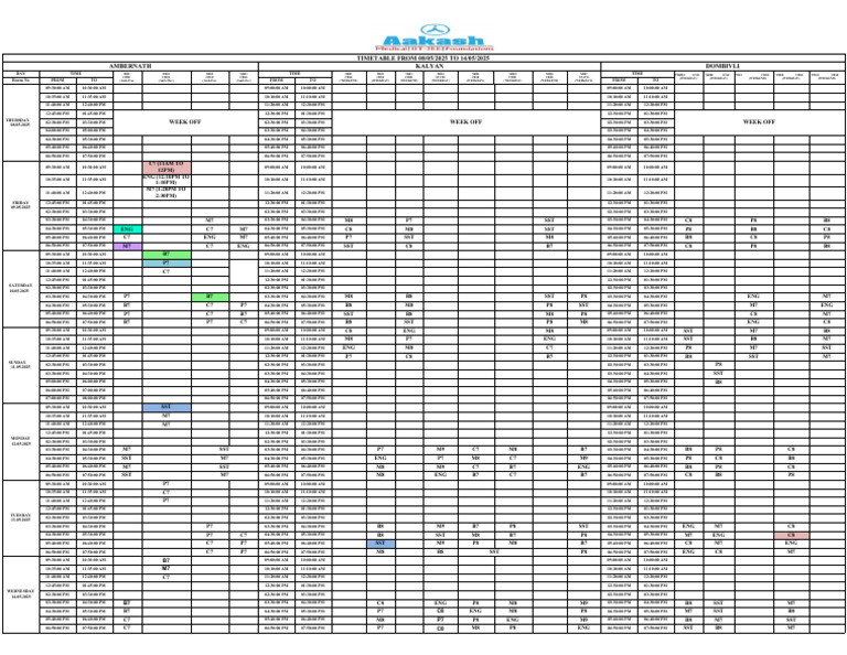 Timetable For Foundations From 8th May To 14th May 2025. | PDF