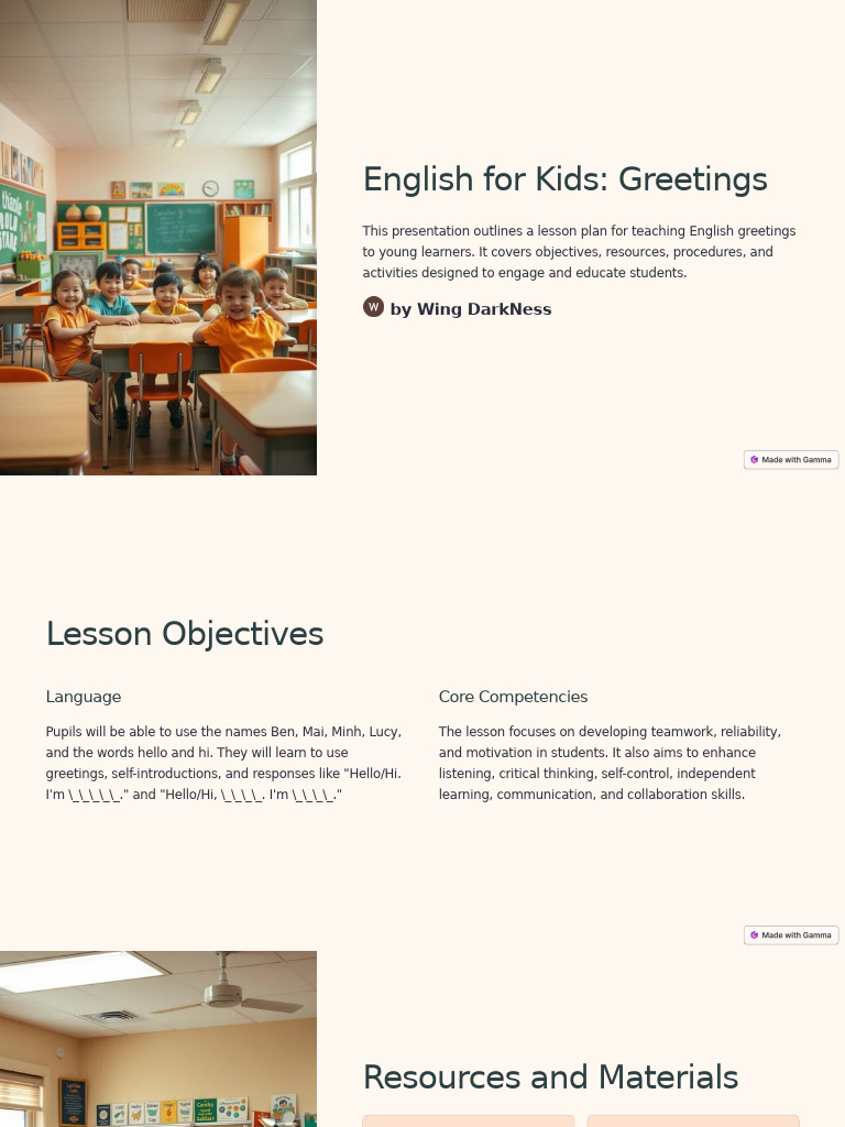 English Greetings Lesson for Kids | PDF | Lesson Plan | Linguistics
