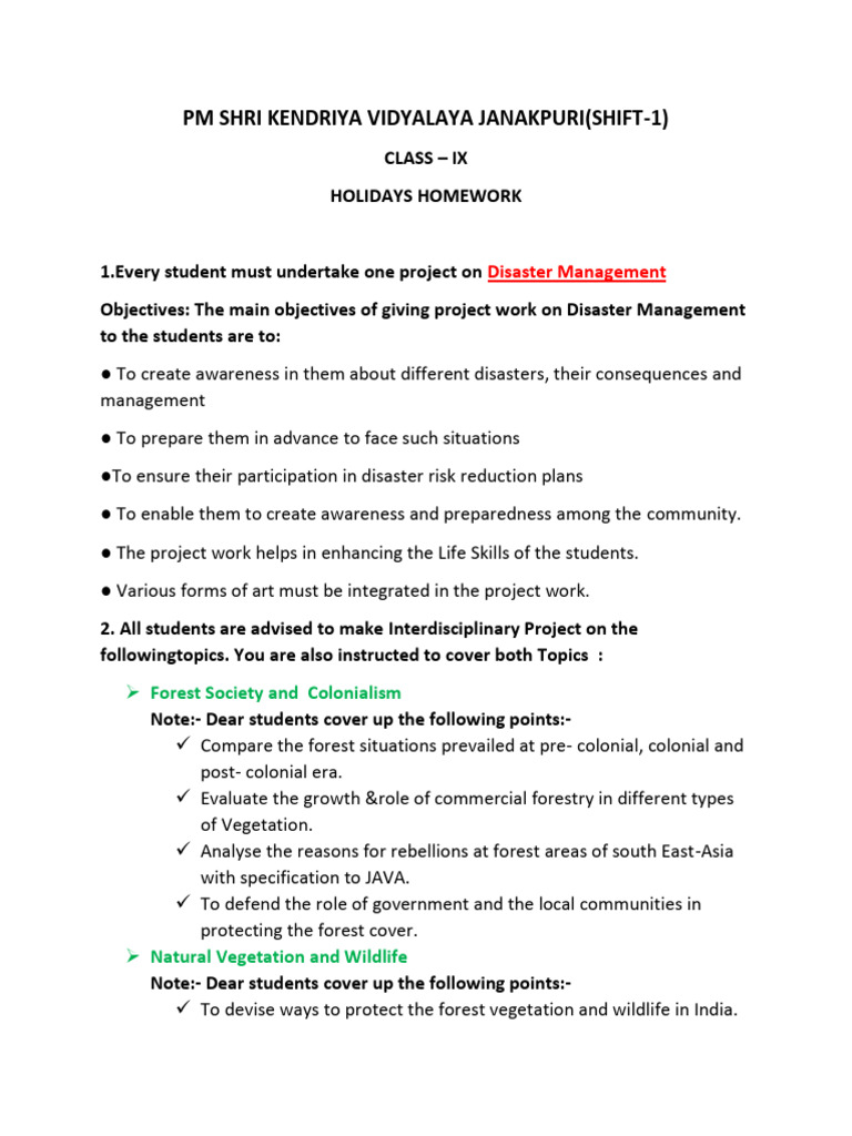 Summer Vacations (Holiday Homework) Class 9 | PDF