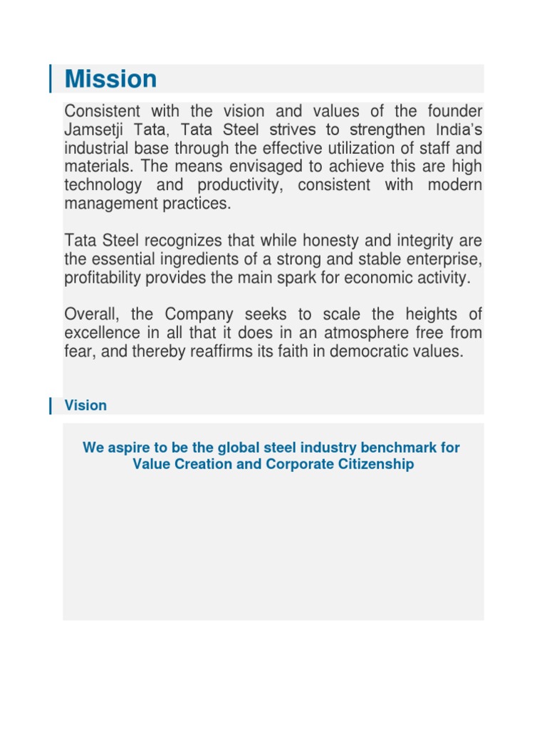 Mission of Tata Steel | PDF | Joint Venture | Industries