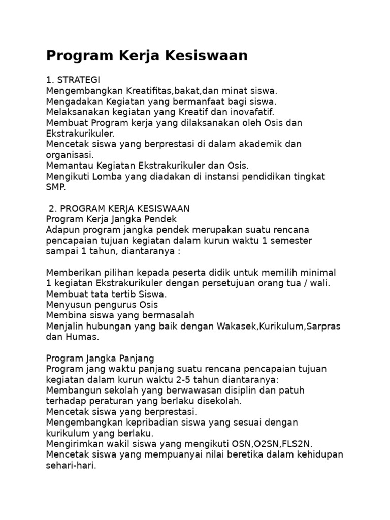 Program Kerja Kesiswaan | PDF