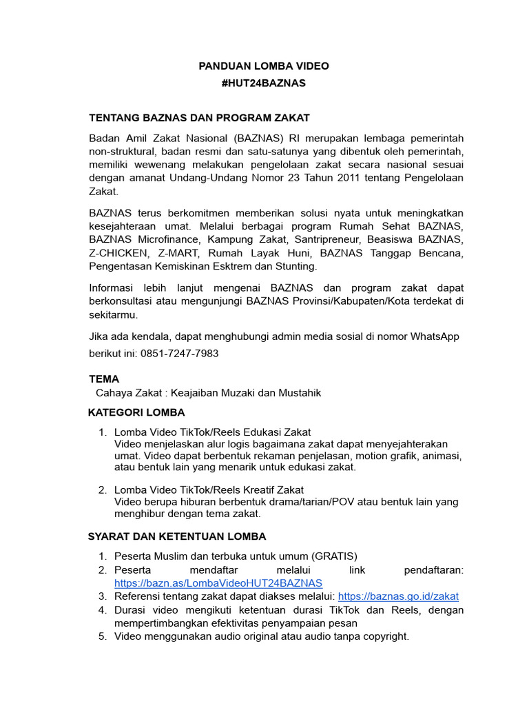 Lomba Video Edukasi Zakat HUT24 BAZNAS | PDF