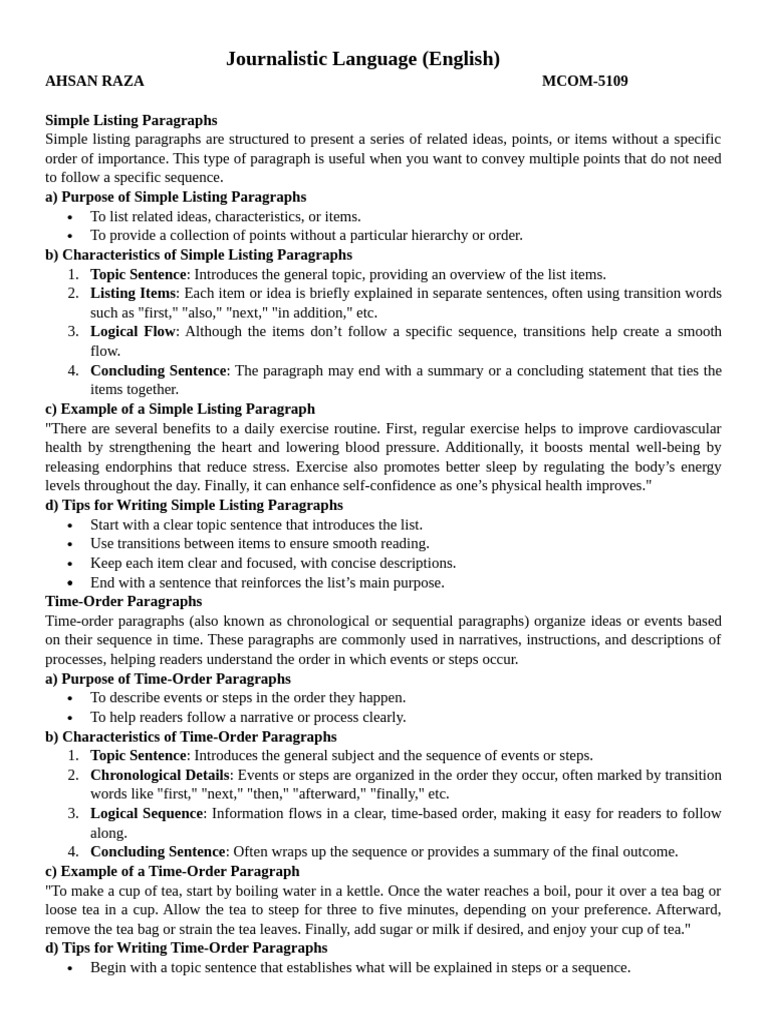 9 - Simple Listing Paragraphs, Time-Order Paragraphs, Multiple ...