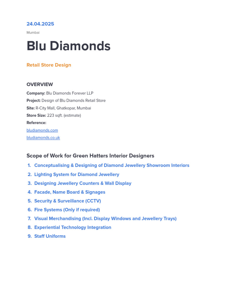 Retail Store Design for Blu Diamonds | PDF