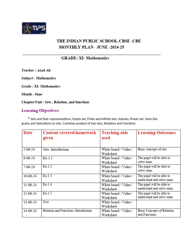 Grade11 - MATH-MONTHLY-PLAN (June - 24) | PDF | Set (Mathematics) | Worksheet