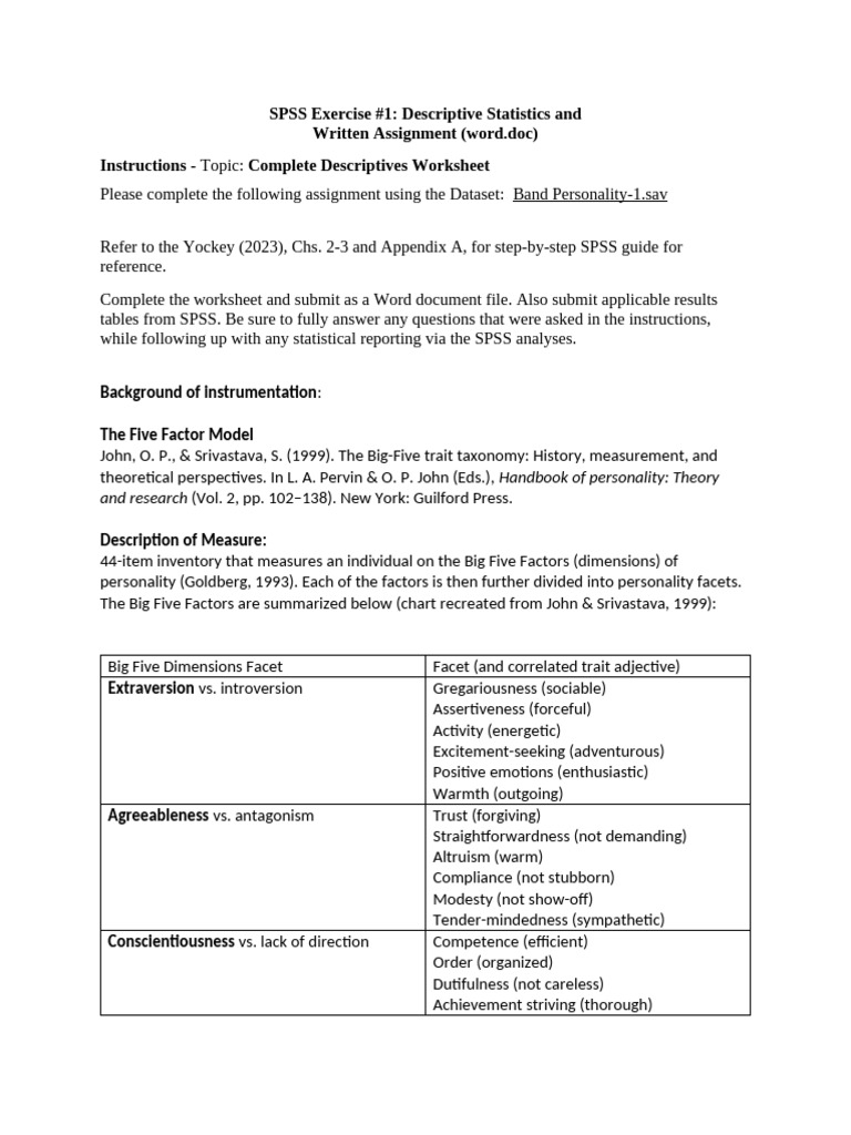Instructions SPSS Exercise 1 Descriptives | PDF | Psychological ...