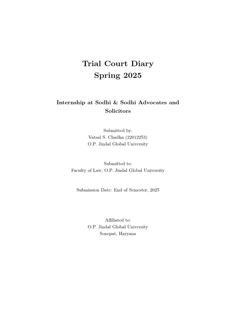 Trial Court Diary Spring 2025: Internship at Sodhi & Sodhi Advocates ...