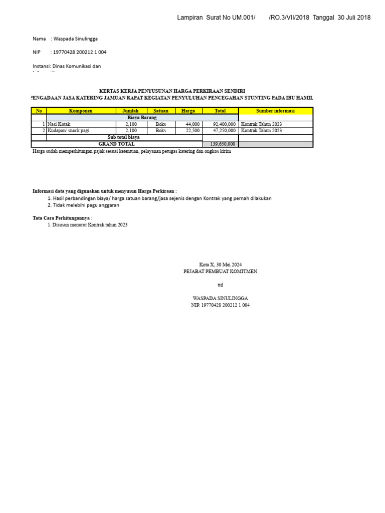 Lampiran 05 - Form Harga Perkiraan Sendiri Jasa Katering (WS) .XLSX ...