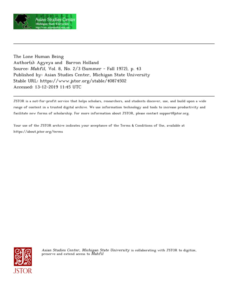 The Lone Human Being-Agyeya and Barron Holland | PDF