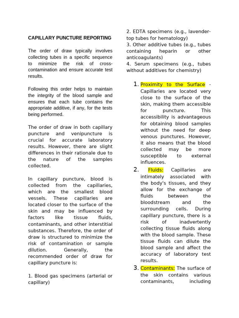 Capillary Puncture Reporting | PDF | Capillary ...