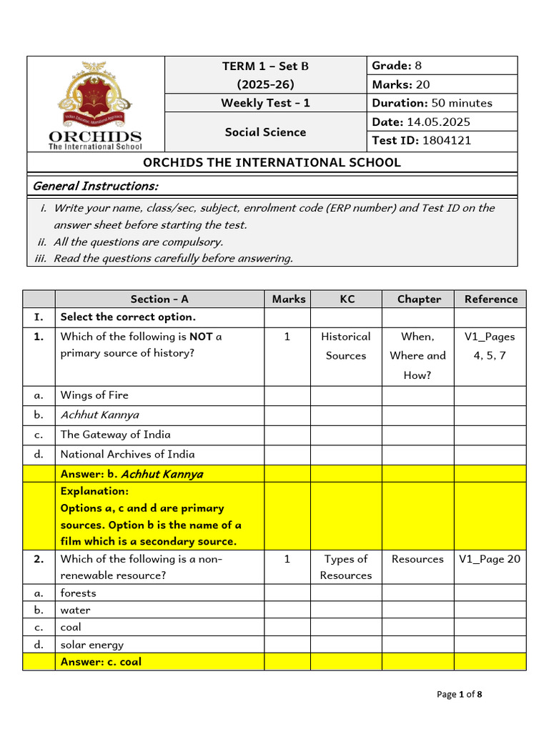 Wt1 t1 Grade 8 SSC As Set B Zone 4 | PDF | Coal | Sustainable Energy