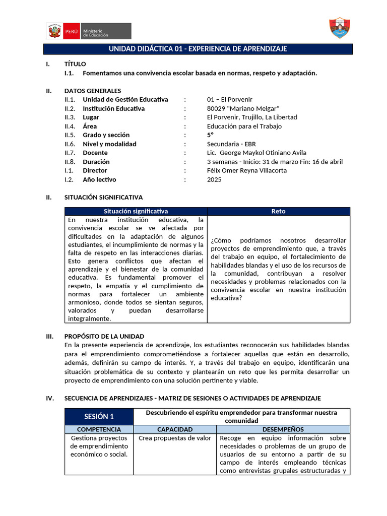 Ud 1 - Ept - 5º - 2025 | PDF | Iniciativa empresarial | Aprendizaje