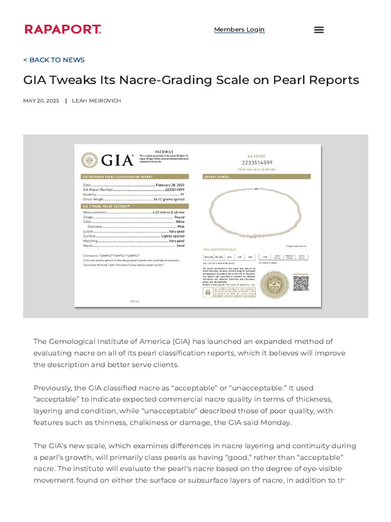 GIA Tweaks Its Nacre-Grading Scale On Pearl Reports | PDF