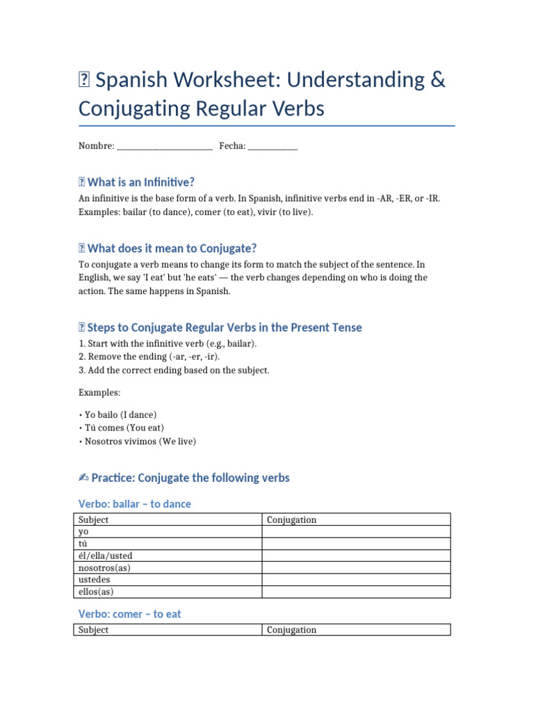 Spanish Regular Verb Conjugation Guide | PDF
