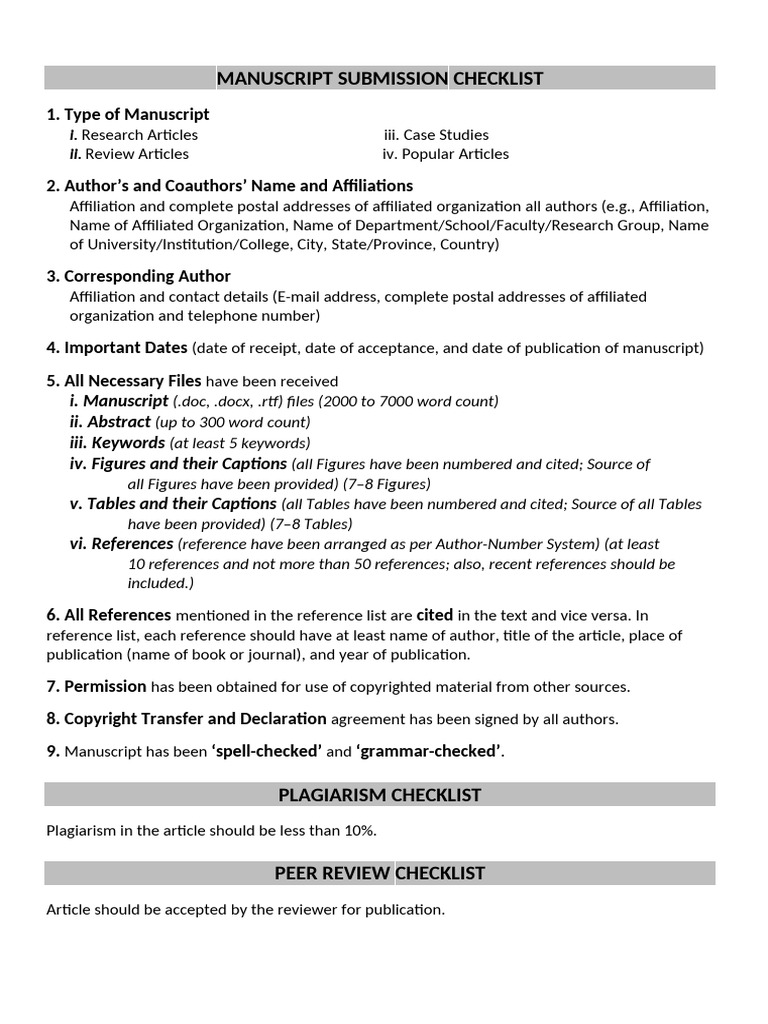 Final Manuscript Submission Checklist | PDF