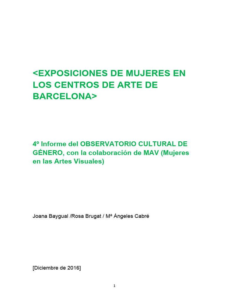 EXPOSICIONES de MUJERES en Los Centros de Arte de Barcelona - 4to Informe Observ Cultural de ...