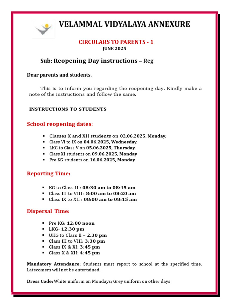 Circular 1 - Instructions To Students | PDF