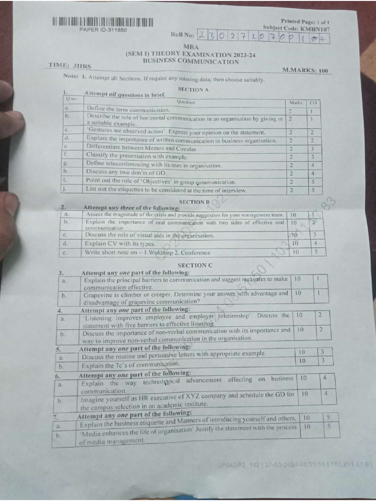 Business Communication MBA 23-24 | PDF