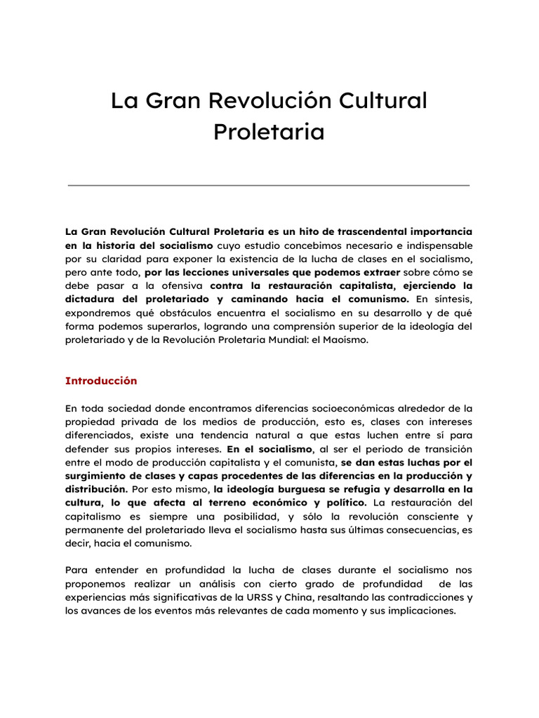 La Revolución Cultural Proletaria | PDF | Comunismo | Mao Zedong