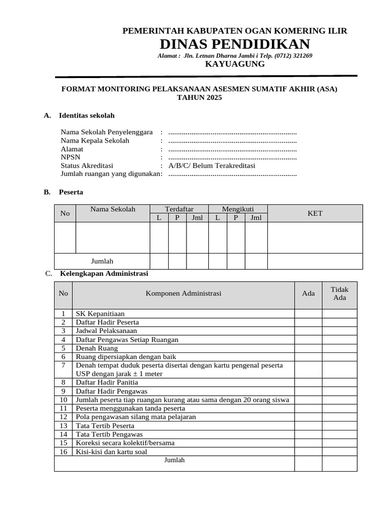 Format Monitor Asesmen Sumatif Akhir SMP 2025 | PDF