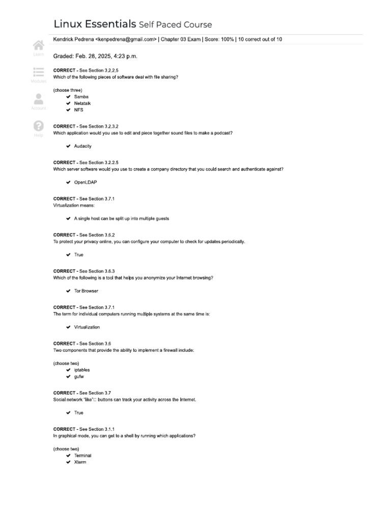 Chapter 3 Exam Linux Essentials | PDF