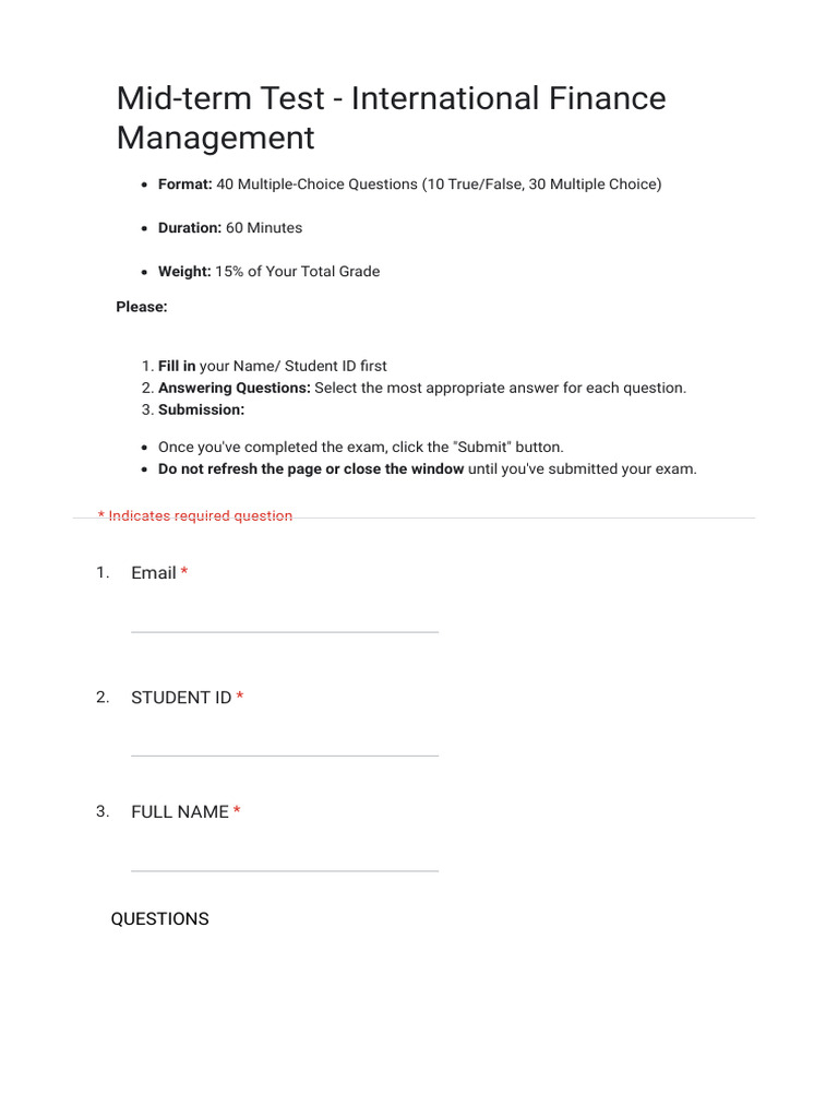 Mid-Term Test - International Finance Management - Google Forms | PDF ...