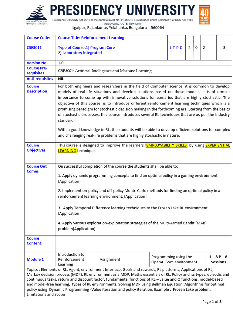 CSE3001: Artificial Intelligence and Machine Learning | PDF | Learning ...