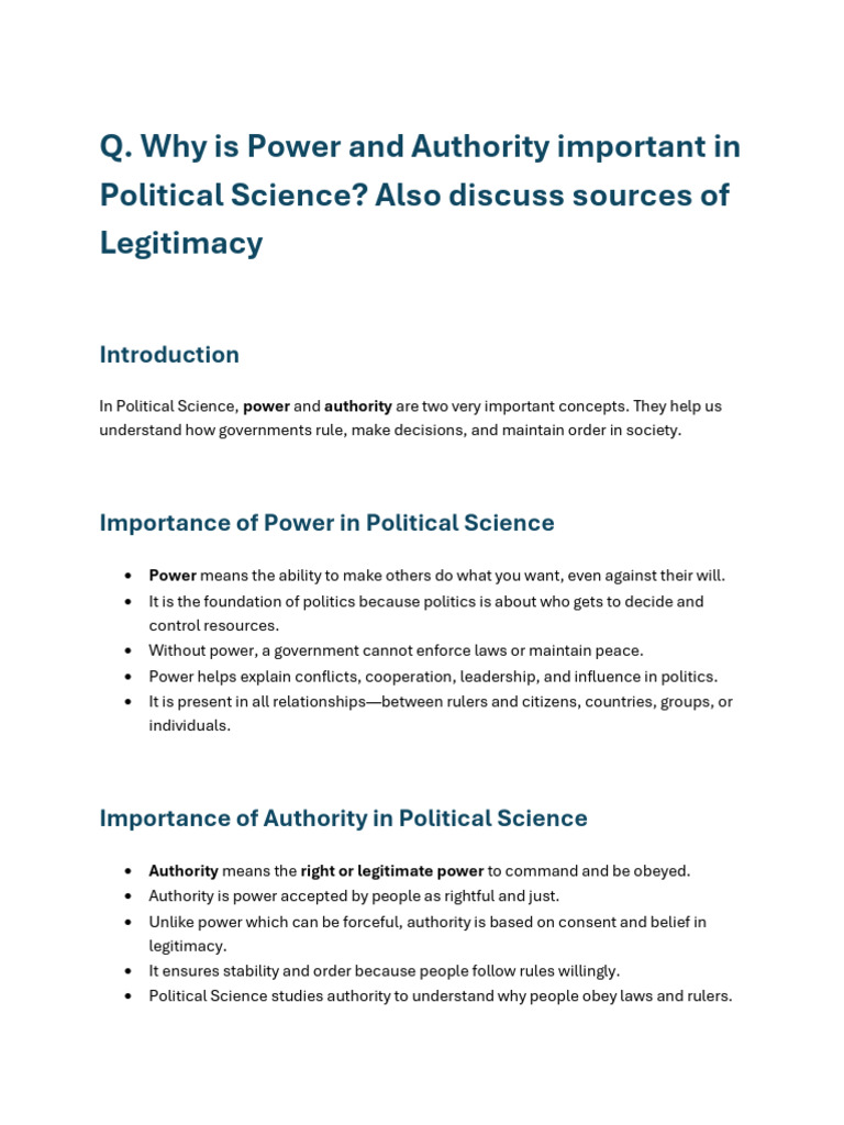 Power vs. Authority in Political Science | PDF | Legitimacy (Political ...