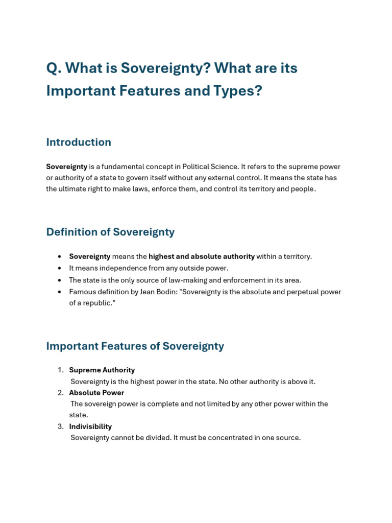 Understanding Sovereignty and Its Features | PDF