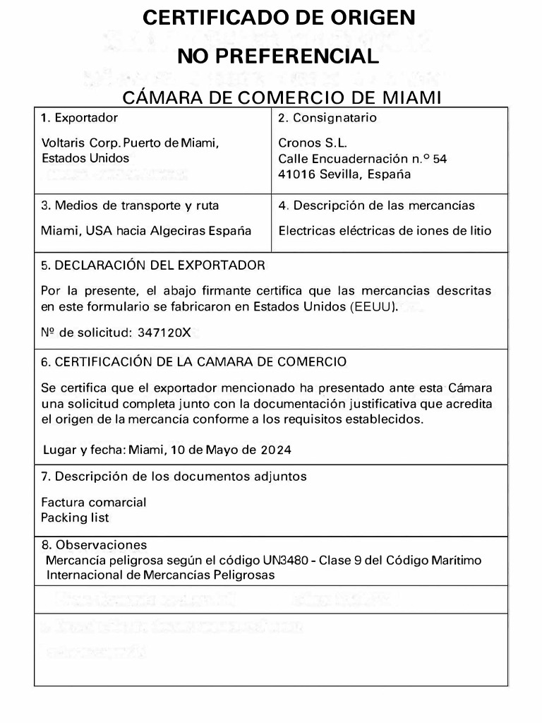 Certificado de Origen No Preferencial | PDF