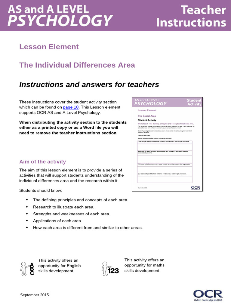 The Individual Differences Area Lesson Element | PDF | Intelligence Quotient | Oedipus Complex