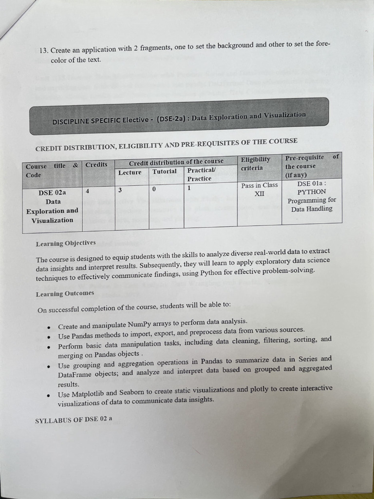 DSE 02a Syllabus | PDF