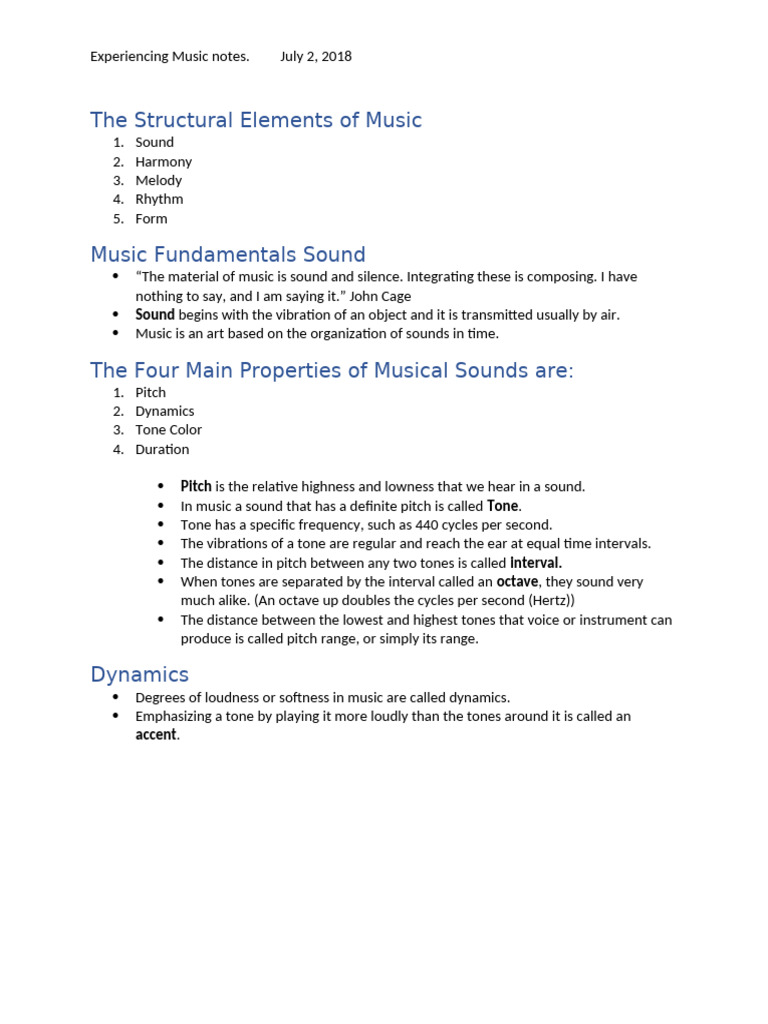 Four Key Properties of Musical Sounds | PDF | Pitch (Music) | Chord (Music)