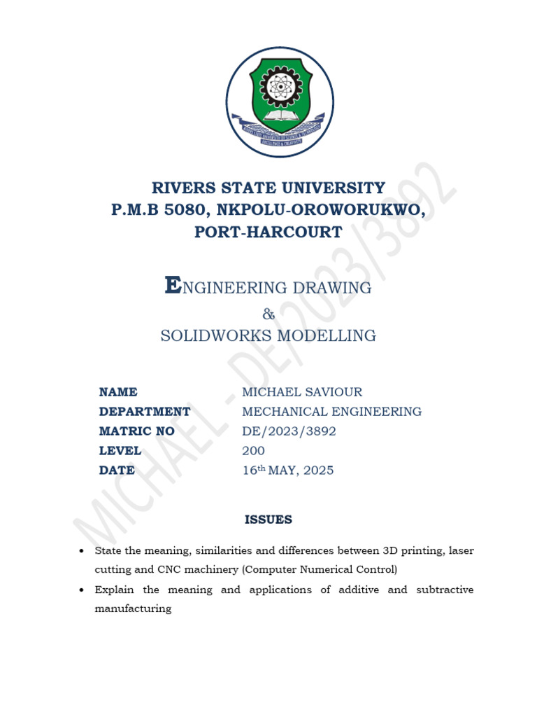 Engineering Drawing Assignment | PDF | 3 D Printing | Machining
