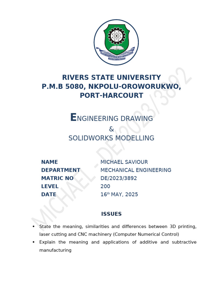 Engineering Drawing Assignment | PDF | 3 D Printing | Machining